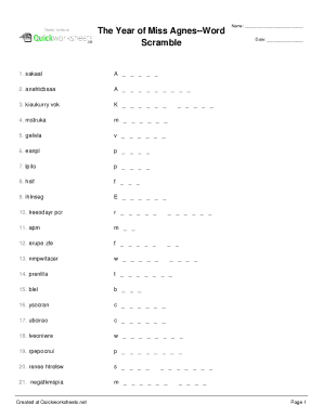 Fillable Online The Year of Miss Agnes--Word Scramble Fax Email Print ...