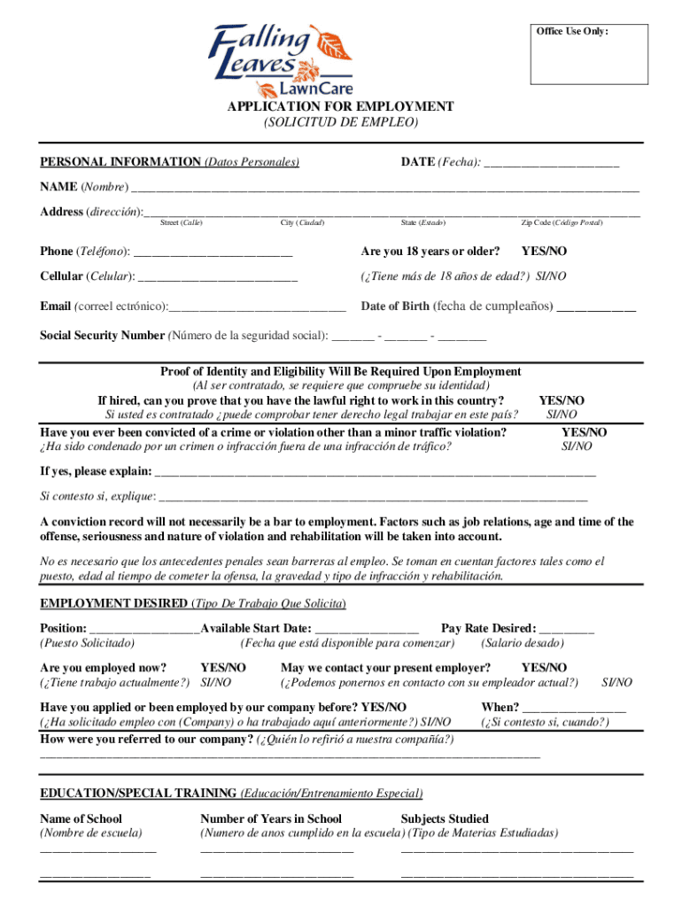 Completable En línea application for employment - solicitud de empleo ...