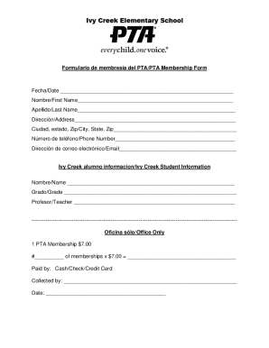 Completable En línea Formulario de membresa del PTA/PTA Membership Form ...