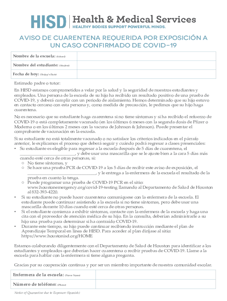 Completable En línea Template Letter Scenario 2: Close Contact in a Non ...