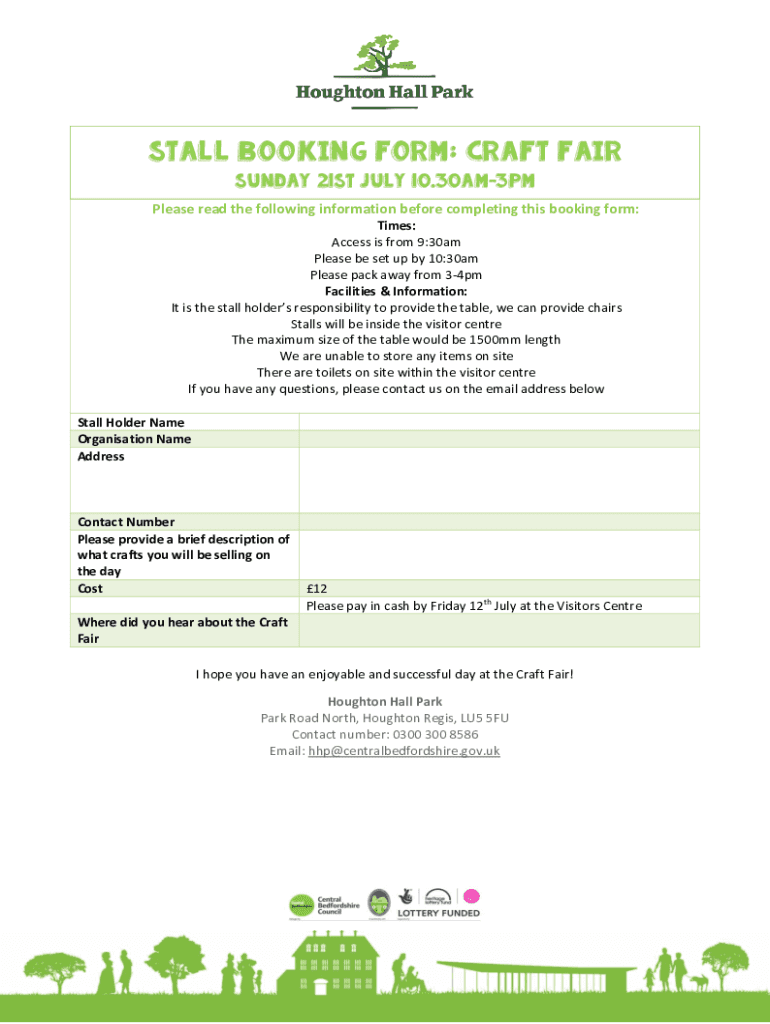 Fillable Online Stall booking form: CRAFT FAIR - Houghton Regis Fax ...