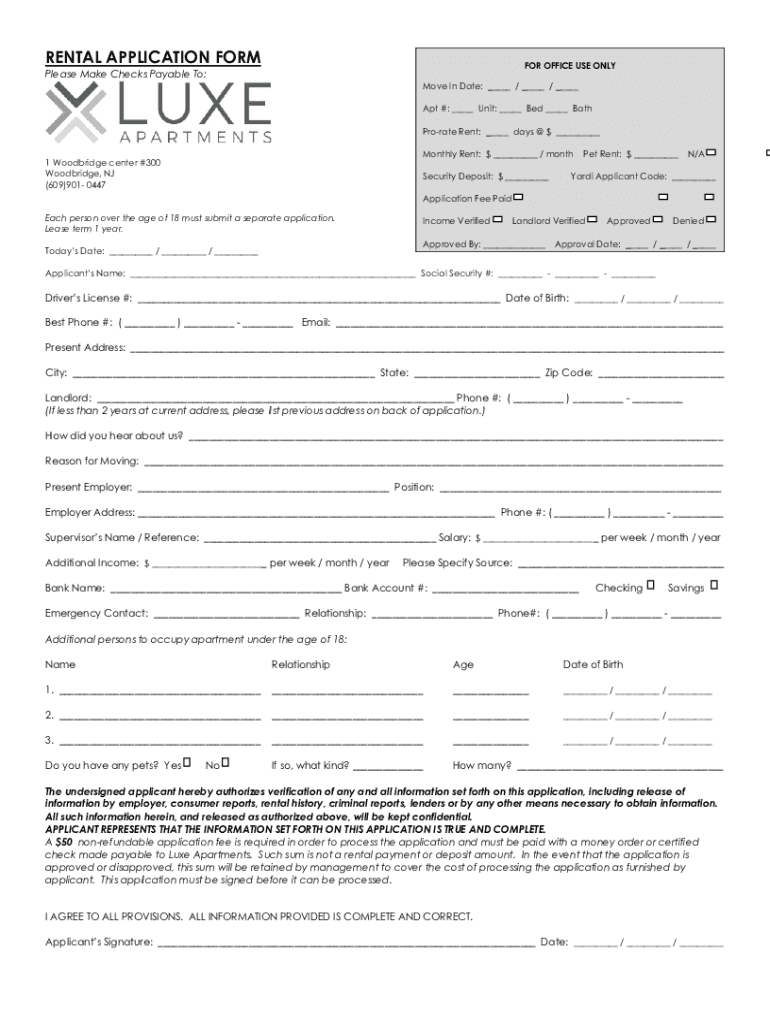 Fillable Online Deltaville, VA RENTAL APPLICATION (Office Use Only Fax ...