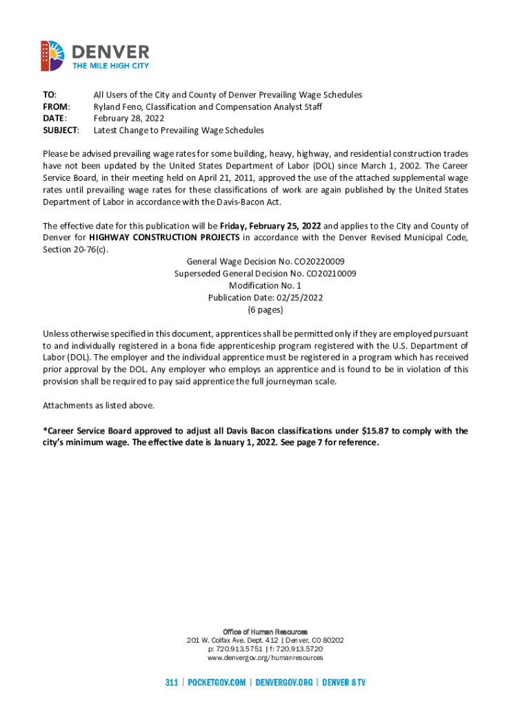 Fillable Online City and County of Denver Prevailing Wage Schedules Fax Email Print - pdfFiller