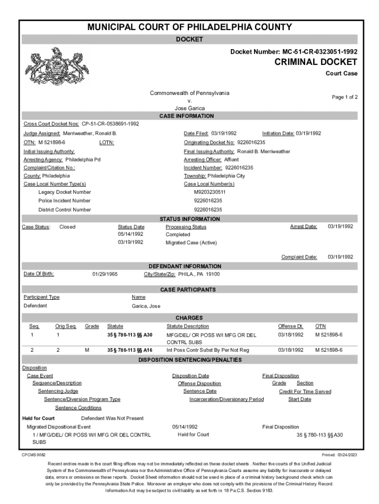 Fillable Online criminal docket Fax Email Print - pdfFiller