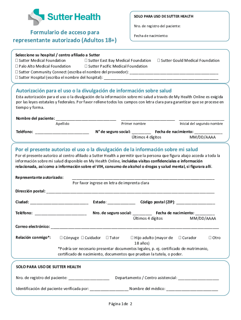 Completable En línea Sutter HealthAutorizacin para el uso y la ...