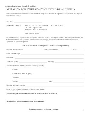 Completable En línea aviso de apelacion de expulsion y solicitud de ...