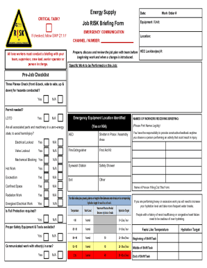 Fillable Online Energy Supply Job RISK Briefing Form Fax Email Print ...