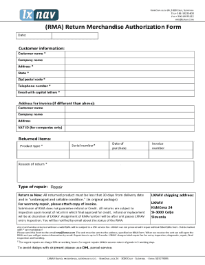 Fillable Online (RMA) Return Merchandise Authorization Form - LXNAV ...