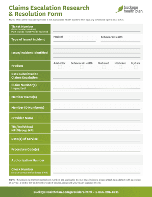 Fillable Online BHP - Claims Escalation Research & Resolution Form ...