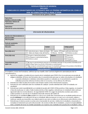 Completable En línea Student Consent Form for COVID-19 Testing, Spanish ...
