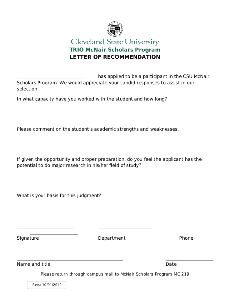 Faculty/Staff Recommendation Doc Template | pdfFiller