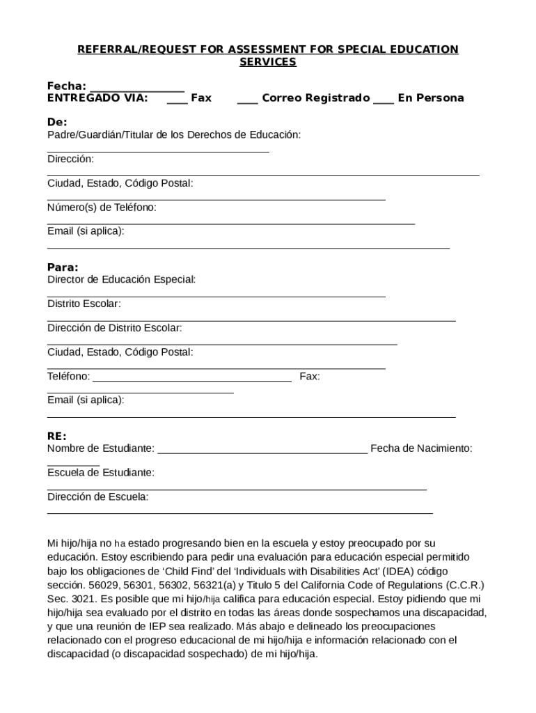 Registration for Early Childhood Screening - Spanish Doc Template ...