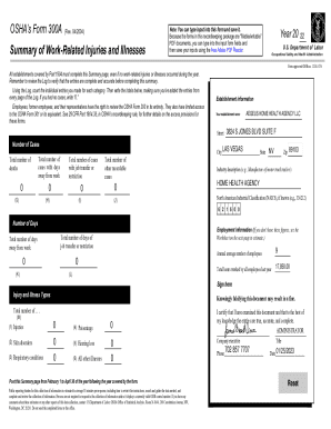 Fillable Online OSHA Form 300A: Summary of Work-related injury or ...