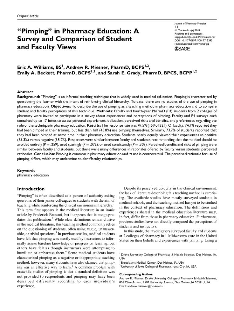 Fillable Online Pimping in Pharmacy Education: A Survey and Comparison ...