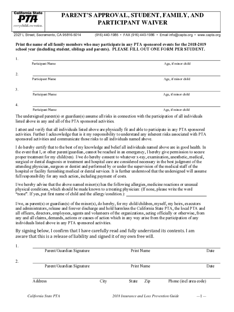 Fillable Online Parent-Approval-Student-Family-Waiver-2018 2019.doc Fax ...
