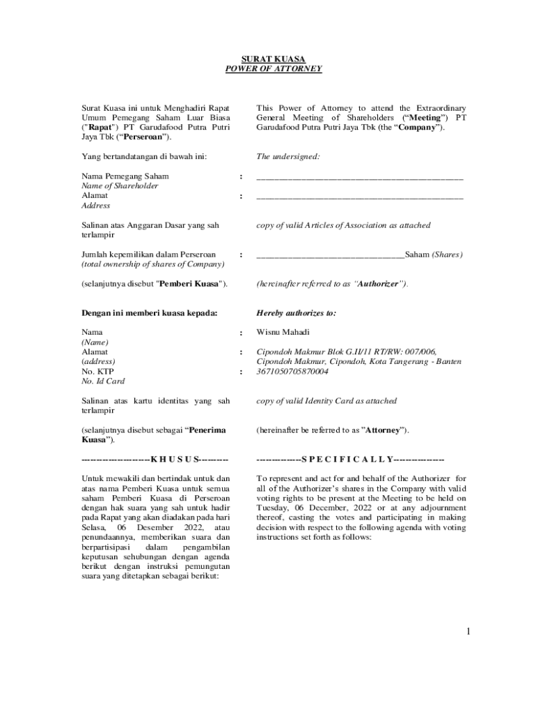 Fillable Online Surat Kuasa KHUSUS - PT BISI INTERNATIONAL Tbk Fax ...