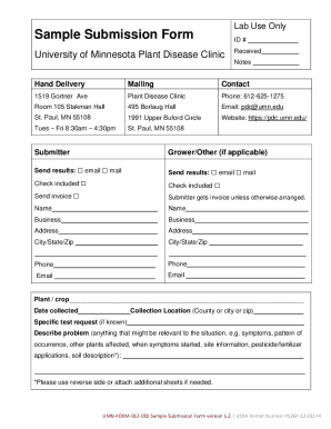 Fillable Online pdc umn UMN-FORM-012-001 Sample Submission Form version ...