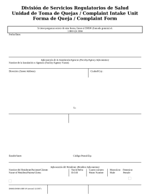 NC DHSR CIU: Complaint Doc Template | pdfFiller