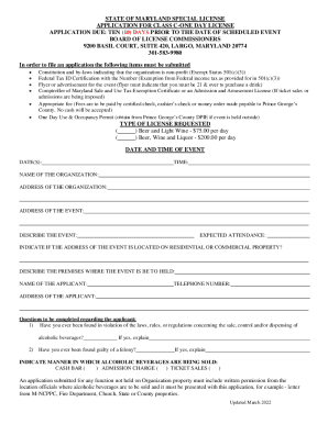 Fillable Online state of maryland special license - application for ...