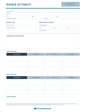 Fillable Online Estimate Template Fax Email Print - pdfFiller