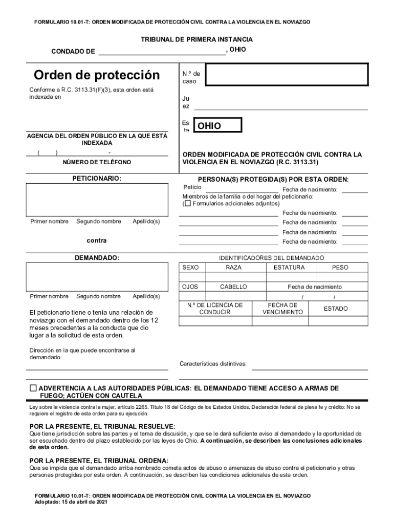 Completable En línea 01-T: ORDEN MODIFICADA DE PROTECCIN CIVIL CONTRA ...
