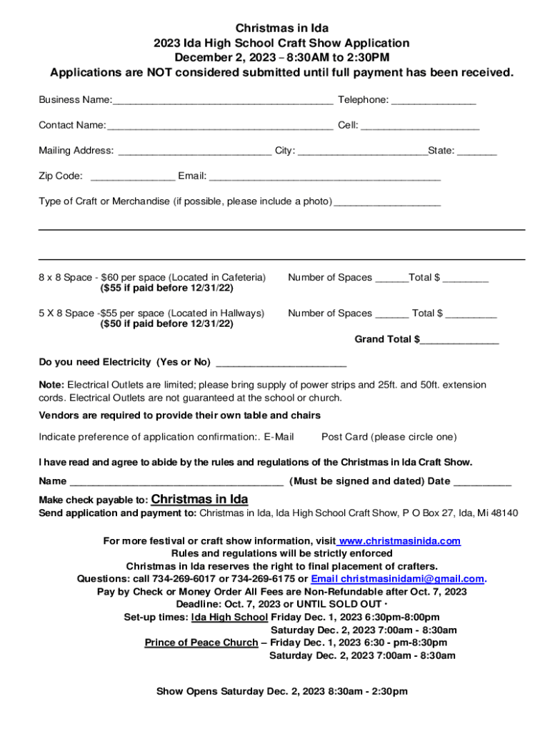 Fillable Online Christmas in Ida 2023 Ida High School Craft Show ...