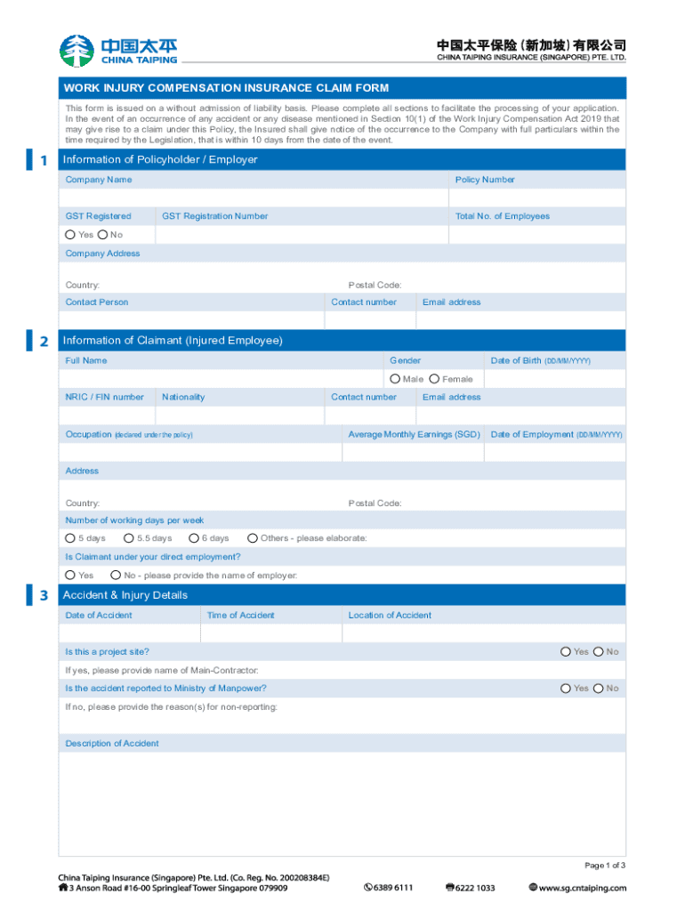 Fillable Online WORK INJURY COMPENSATION CLAIM FORM Fax Email Print ...