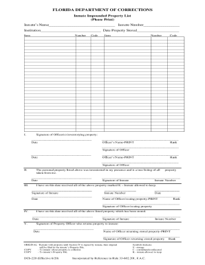 Fillable Online DC6-220 Inmate Impounded Personal Property List (Revised 6/9/20) Fax Email Print ...