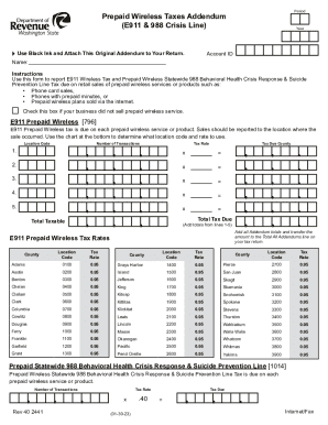 Fillable Online dor wa Prepaid Wireless Taxes Addendum (E911 and 988 ...