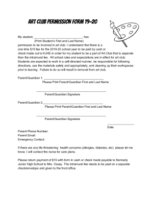 Fillable Online Art Club Form Letter & Permission Slip copy 2 Fax Email ...