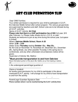 Fillable Online After School Club Parental Permission Form Fax Email ...