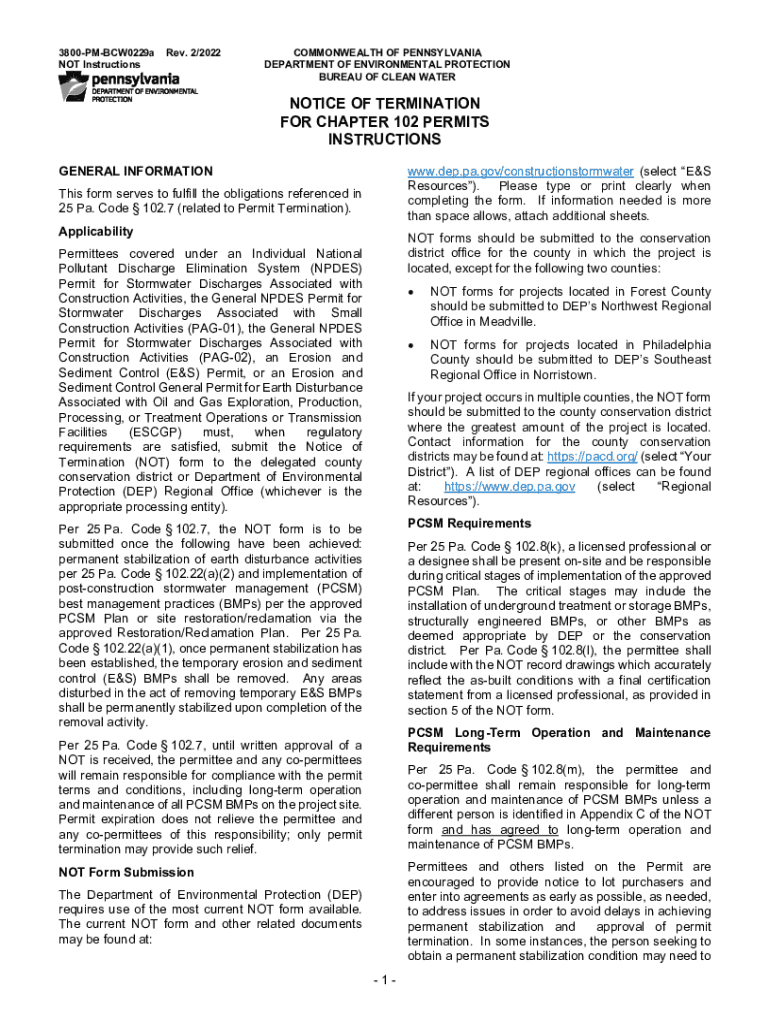 Fillable Online files dep state pa Chapter 102 Notice of Termination ...