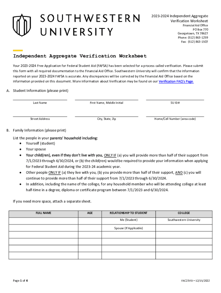 Fillable Online Aggregate Verification Worksheet - Independent 22-23 ...