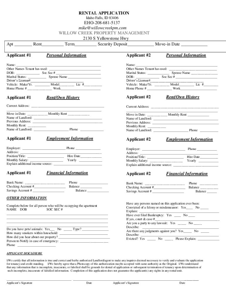 Fillable Online Willow Creek Apartments Statement of Rental Policy Fax Email Print - pdfFiller