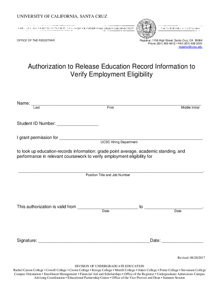 Fillable Online Authorization to Release Education Record Information ...