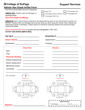Fillable Online Vehicle Use Check In/Out Form Support Services College ...