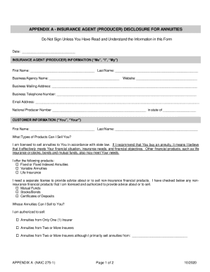 Fillable Online APPENDIX A - INSURANCE AGENT (PRODUCER) DISCLOSURE ... Fax Email Print - pdfFiller