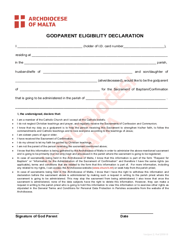 Fillable Online What are the Requirements to be a Godparent Fax Email ...