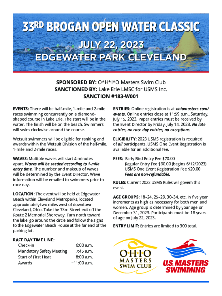 Fillable Online 33RD BROGAN OPEN WATER CLASSIC Fax Email Print - pdfFiller