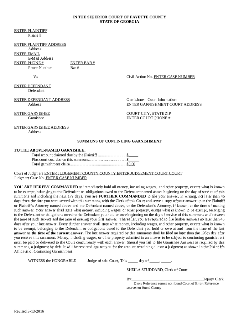 Garnishment s Doc Template | pdfFiller