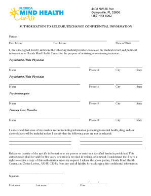 Fillable Online Authorization To Release/Exchange Confidential Information Fax Email Print ...
