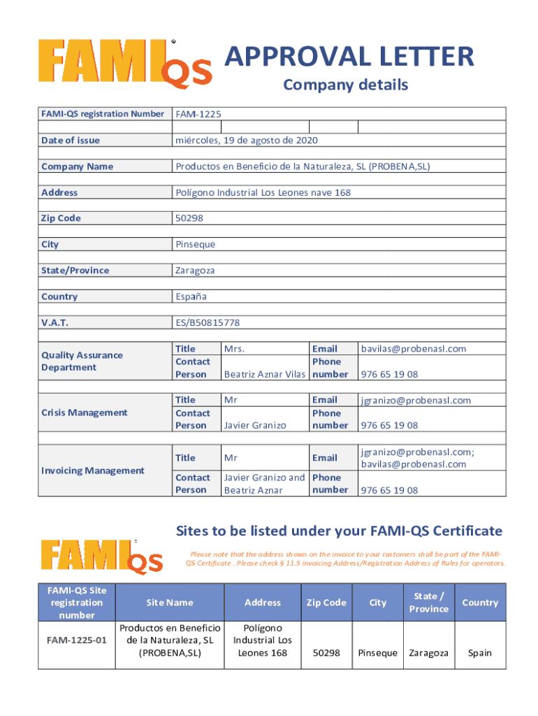 Fillable Online APPROVAL LETTER PPROVAL LETTER Fax Email Print - pdfFiller