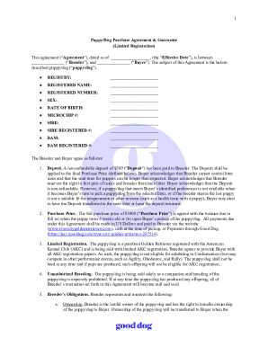 Fillable Online Puppy/Dog Purchase Agreement & Guarantee Fax Email ...