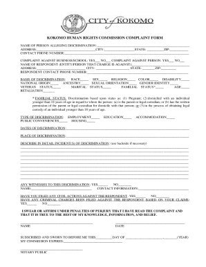 Fillable Online Human Relations Commission Discrimination Complaint ...