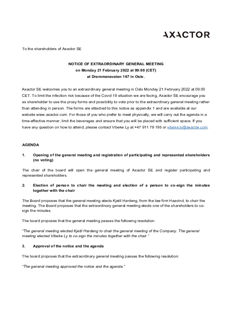 Fillable Online To the shareholders of Axactor SE Fax Email Print ...