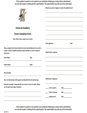 Fillable Online Universal Academy Parent Complaint Form Fax Email Print ...