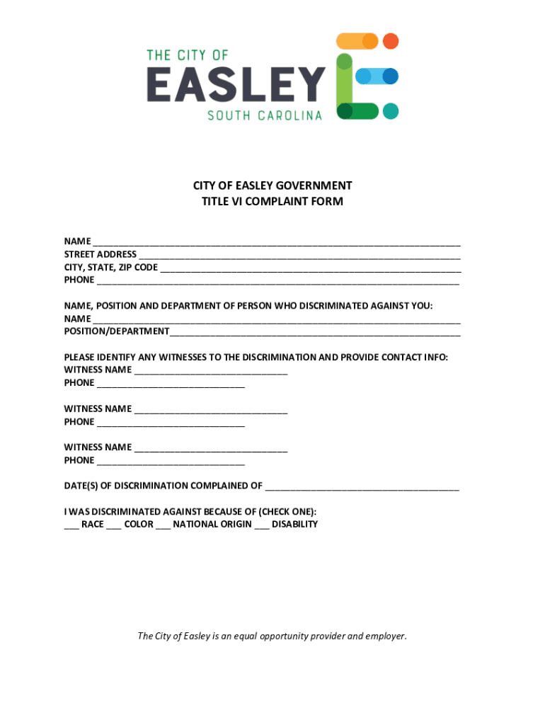 Fillable Online Title VI Complaint Form Complainant's Name: Street Address Fax Email Print ...