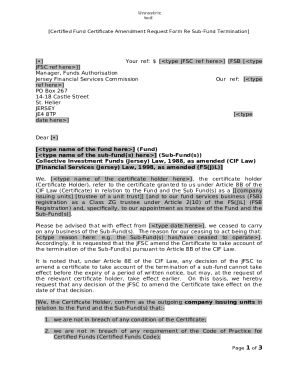 CIF Certificate Amendment Request Re Sub-Fund Termination Doc Template ...