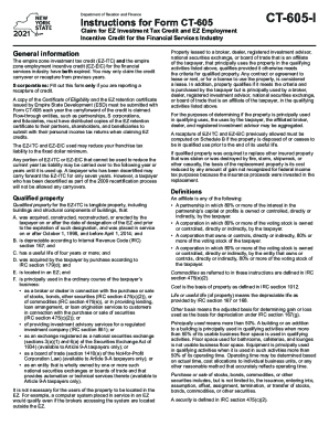 Fillable Online Form CT-605 Claim for EZ Investment Tax Credit and ...