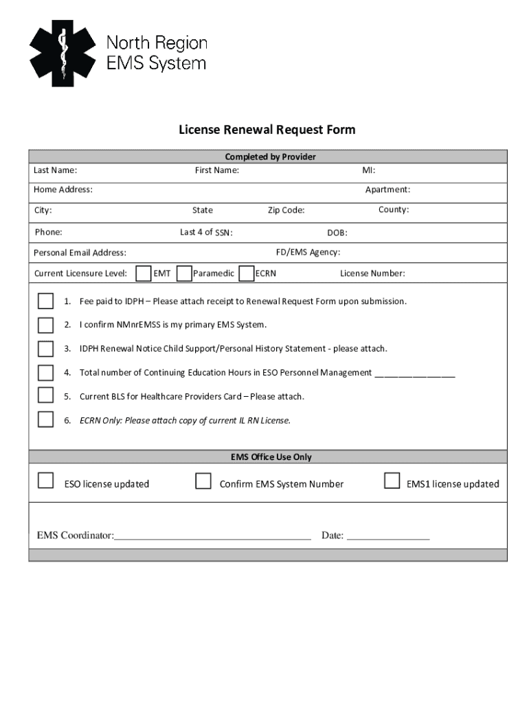 Fillable Online License Renewal Request Form Instructions Fax Email ...